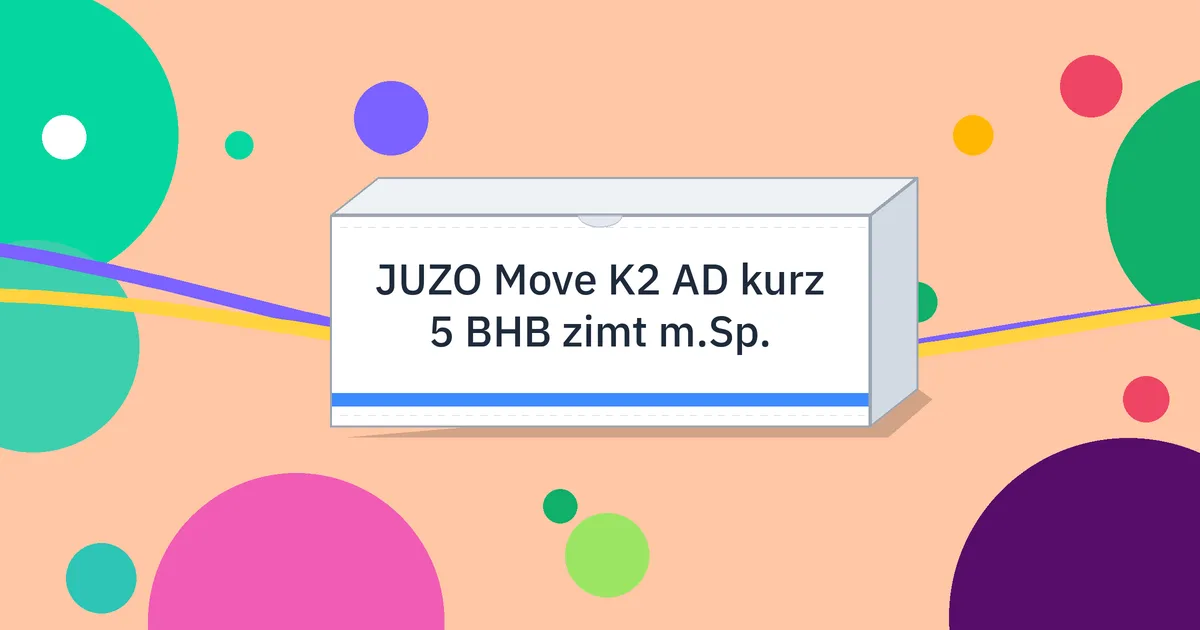 Symbolbild: Packung mit der Aufschrift JUZO Move K2 AD kurz 5 BHB zimt m.Sp. (PZN 18508940) – Verfügbarkeit und Bezug in Apotheken in Frankfurt am Main
