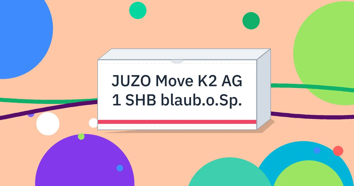 Symbolbild: Packung mit der Aufschrift JUZO Move K2 AG 1 SHB blaub.o.Sp. (PZN 18557499) – Verfügbarkeit und Bezug in Apotheken in Frankfurt am Main