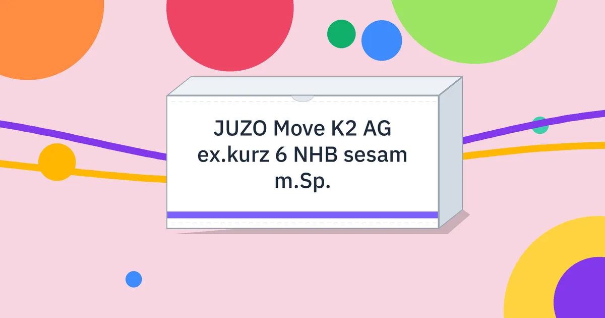 Symbolbild: Packung mit der Aufschrift JUZO Move K2 AG ex.kurz 6 NHB sesam m.Sp. (PZN 18531778) – Verfügbarkeit und Bezug in Apotheken in Frankfurt am Main