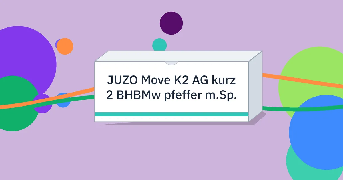 Symbolbild: Packung mit der Aufschrift JUZO Move K2 AG kurz 2 BHBMw pfeffer m.Sp. (PZN 16649889) – Verfügbarkeit und Bezug in Apotheken in Frankfurt am Main
