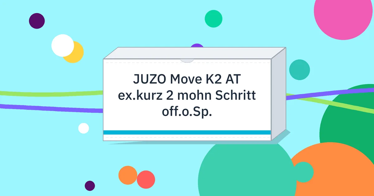 Symbolbild: Packung mit der Aufschrift JUZO Move K2 AT ex.kurz 2 mohn Schritt off.o.Sp. (PZN 20672983) – Verfügbarkeit und Bezug in Apotheken in Frankfurt am Main