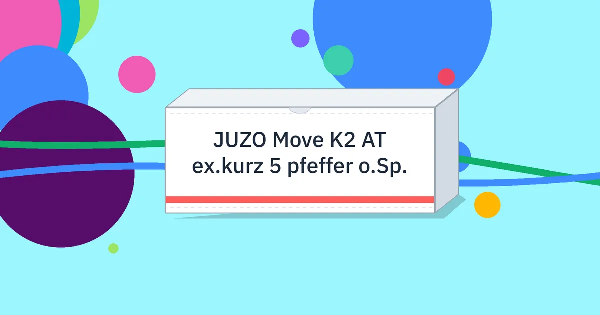 Symbolbild: Packung mit der Aufschrift JUZO Move K2 AT ex.kurz 5 pfeffer o.Sp. (PZN 20672167) – Verfügbarkeit und Bezug in Apotheken in Frankfurt am Main