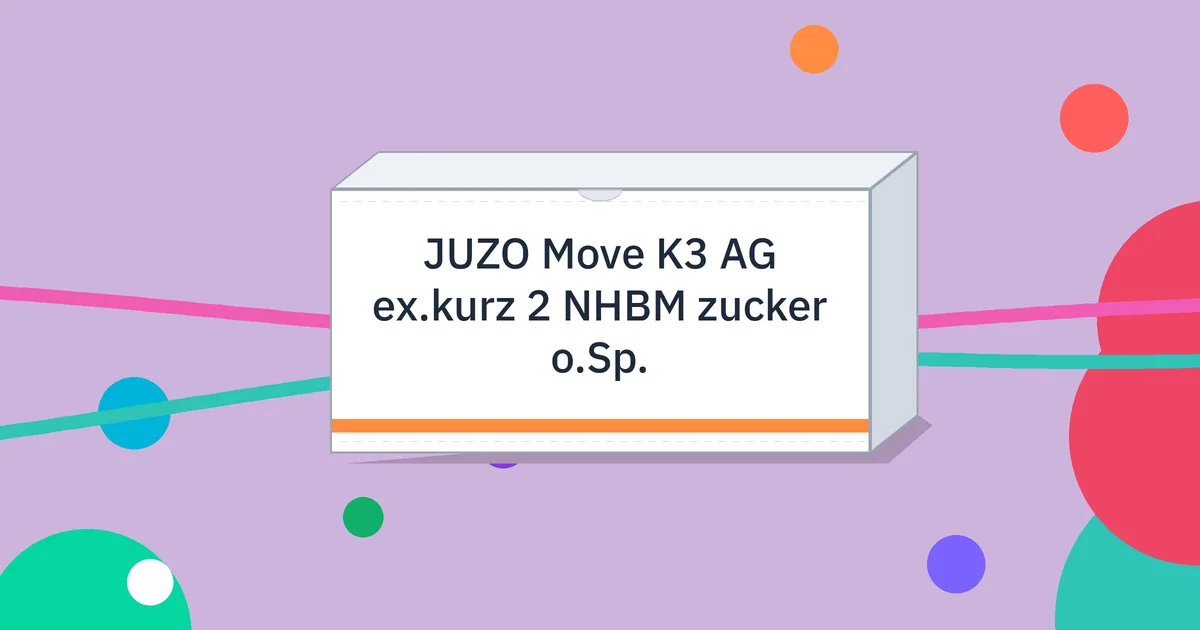 Symbolbild: Packung mit der Aufschrift JUZO Move K3 AG ex.kurz 2 NHBM zucker o.Sp. (PZN 18584556) – Verfügbarkeit und Bezug in Apotheken in Frankfurt am Main