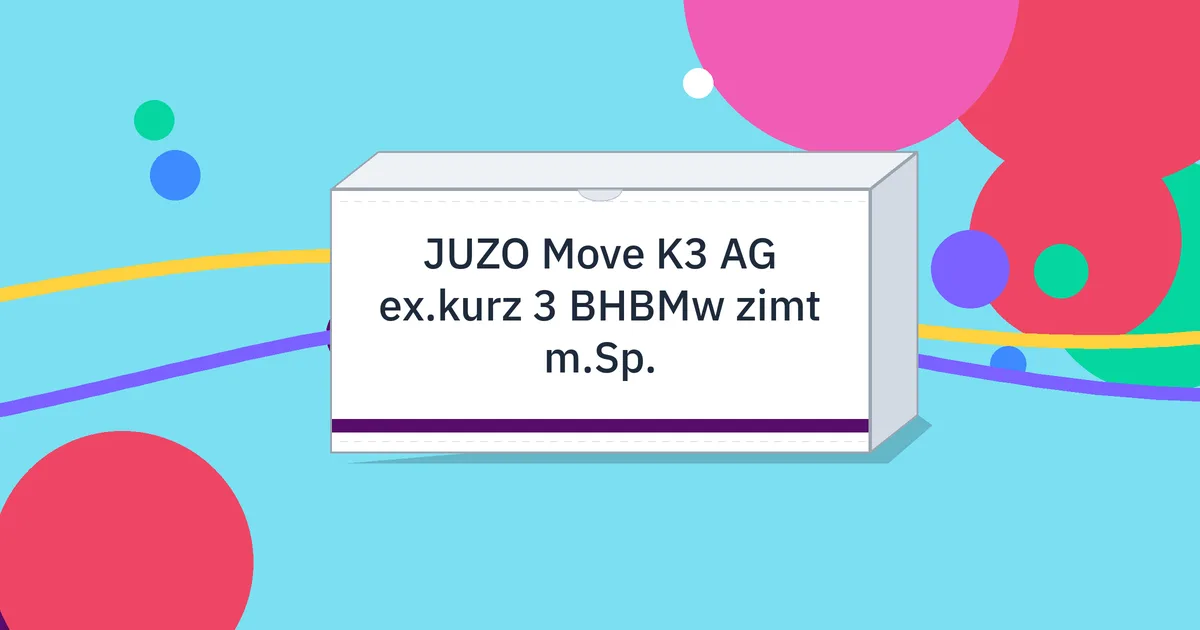 Symbolbild: Packung mit der Aufschrift JUZO Move K3 AG ex.kurz 3 BHBMw zimt m.Sp. (PZN 18584183) – Verfügbarkeit und Bezug in Apotheken in Frankfurt am Main