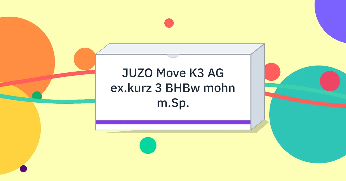 Symbolbild: Packung mit der Aufschrift JUZO Move K3 AG ex.kurz 3 BHBw mohn m.Sp. (PZN 18595672) – Verfügbarkeit und Bezug in Apotheken in Frankfurt am Main