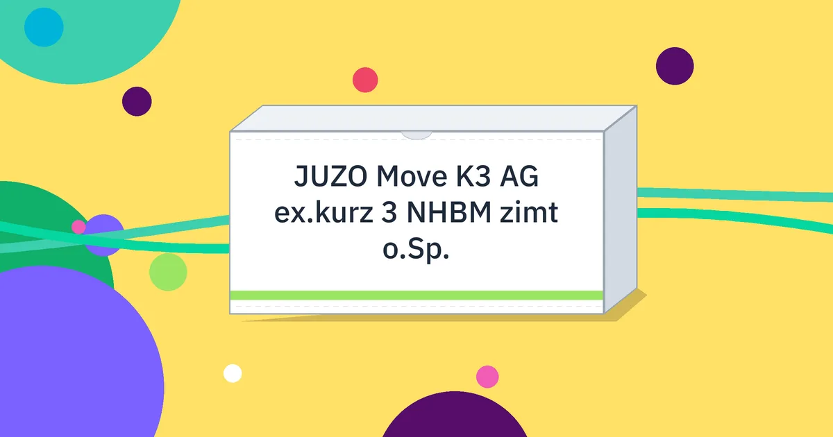 Symbolbild: Packung mit der Aufschrift JUZO Move K3 AG ex.kurz 3 NHBM zimt o.Sp. (PZN 18584668) – Verfügbarkeit und Bezug in Apotheken in Frankfurt am Main