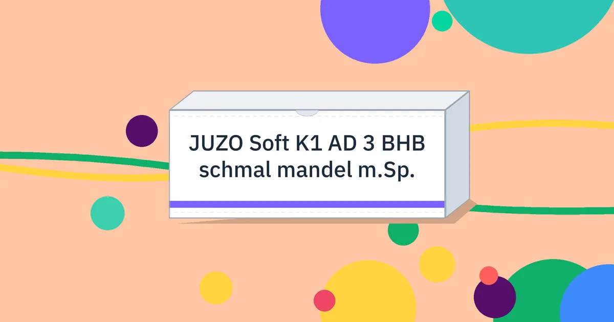 Symbolbild: Packung mit der Aufschrift JUZO Soft K1 AD 3 BHB schmal mandel m.Sp. (PZN 15461215) – Verfügbarkeit und Bezug in Apotheken in Frankfurt am Main