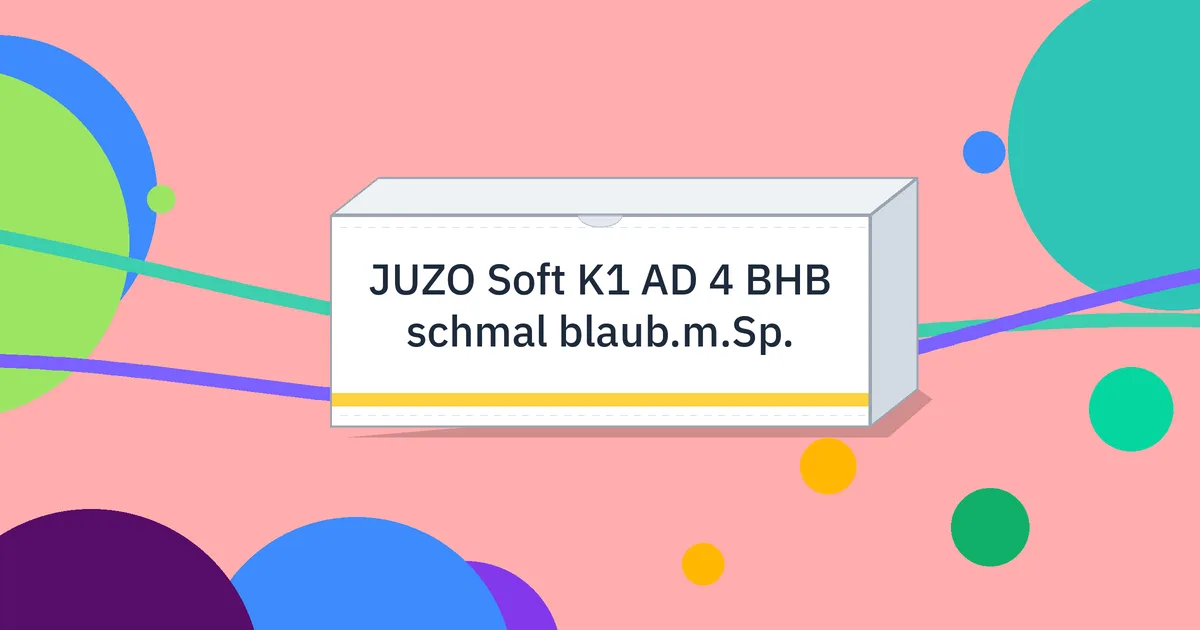 Symbolbild: Packung mit der Aufschrift JUZO Soft K1 AD 4 BHB schmal blaub.m.Sp. (PZN 15461149) – Verfügbarkeit und Bezug in Apotheken in Frankfurt am Main