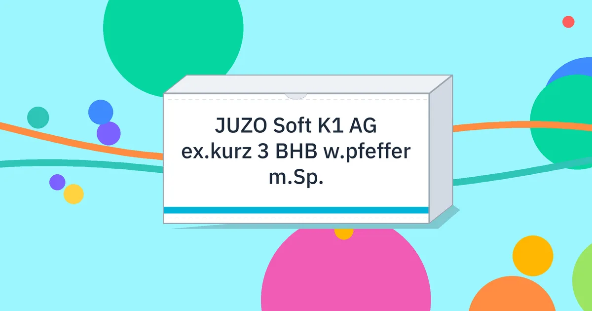 Symbolbild: Packung mit der Aufschrift JUZO Soft K1 AG ex.kurz 3 BHB w.pfeffer m.Sp. (PZN 14839249) – Verfügbarkeit und Bezug in Apotheken in Frankfurt am Main