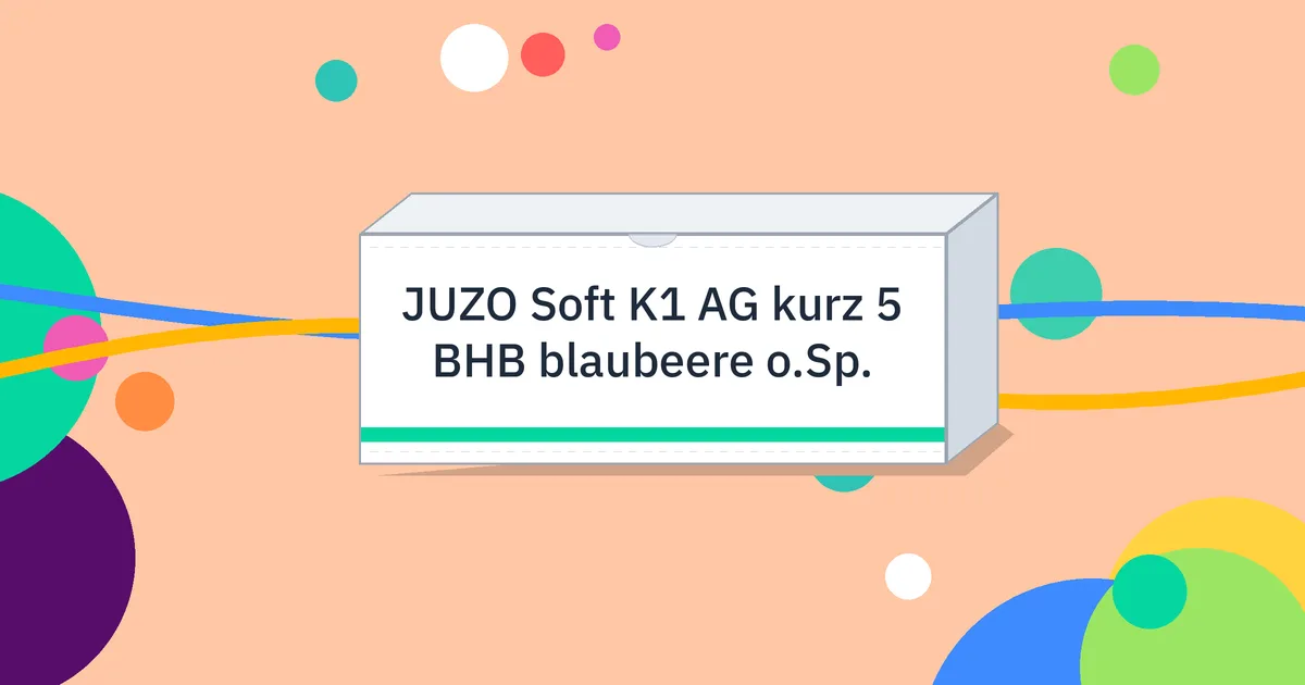 Symbolbild: Packung mit der Aufschrift JUZO Soft K1 AG kurz 5 BHB blaubeere o.Sp. (PZN 14822993) – Verfügbarkeit und Bezug in Apotheken in Frankfurt am Main