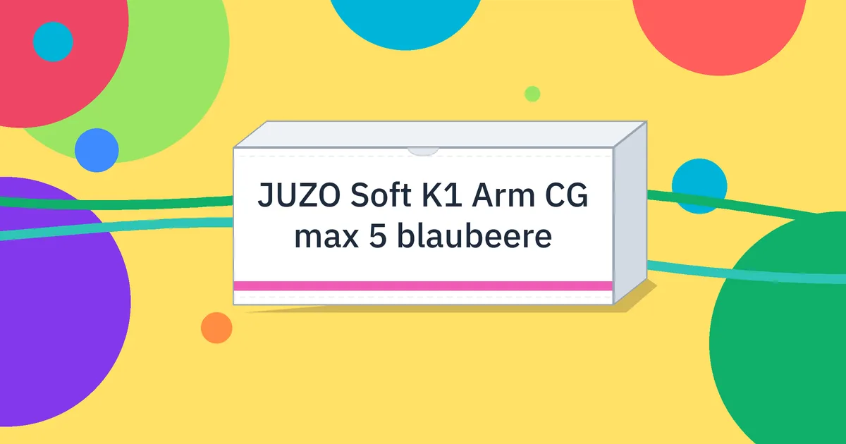 Symbolbild: Packung mit der Aufschrift JUZO Soft K1 Arm CG max 5 blaubeere (PZN 15510422) – Verfügbarkeit und Bezug in Apotheken in Frankfurt am Main