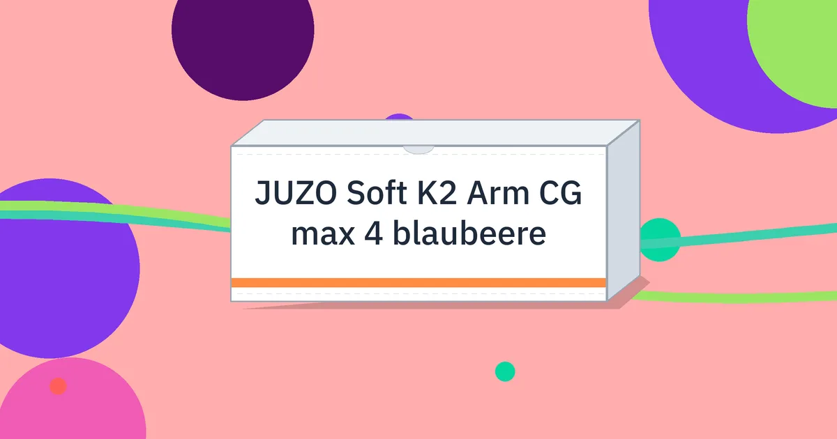 Symbolbild: Packung mit der Aufschrift JUZO Soft K2 Arm CG max 4 blaubeere (PZN 15514041) – Verfügbarkeit und Bezug in Apotheken in Frankfurt am Main