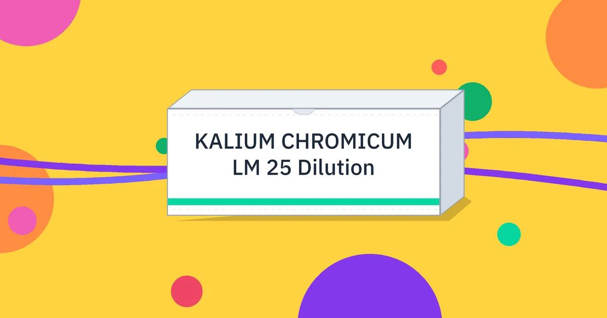 Symbolbild: Packung mit der Aufschrift KALIUM CHROMICUM LM 25 Dilution (PZN 12919375) – Verfügbarkeit und Bezug in Apotheken in Frankfurt am Main