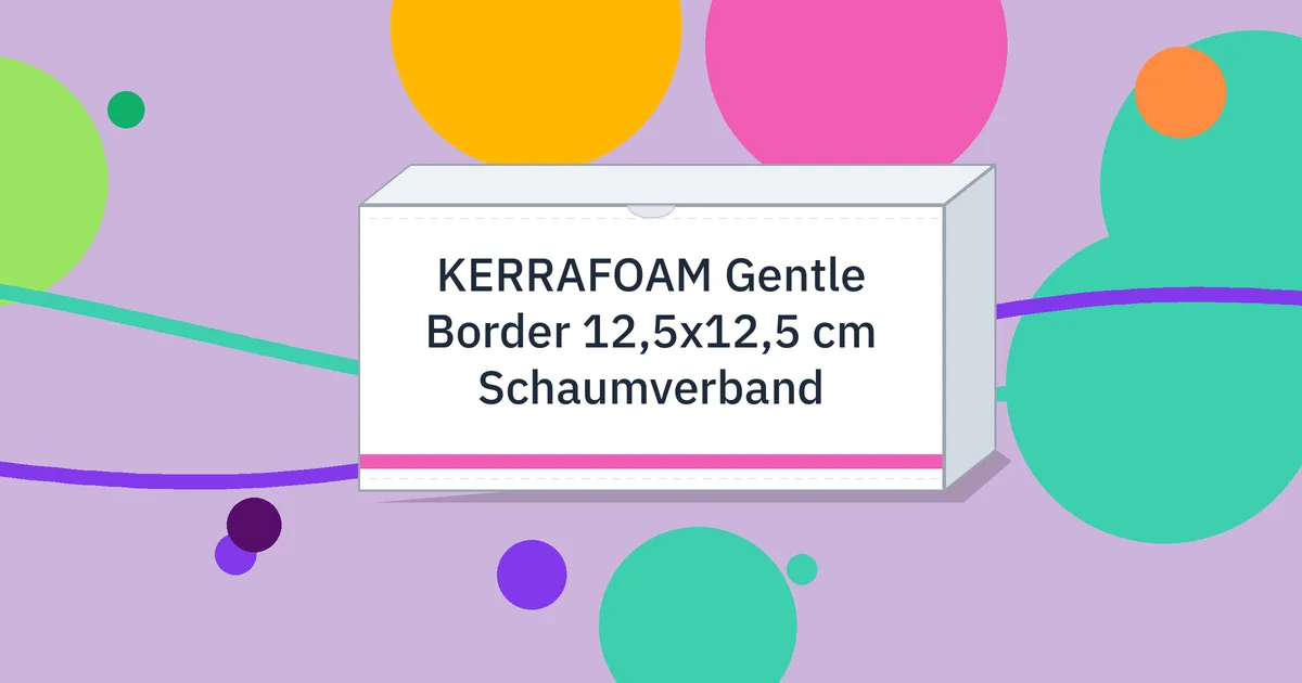 Symbolbild: Packung mit der Aufschrift KERRAFOAM Gentle Border 12,5x12,5 cm Schaumverband (PZN 18729500) – Verfügbarkeit und Bezug in Apotheken in Frankfurt am Main
