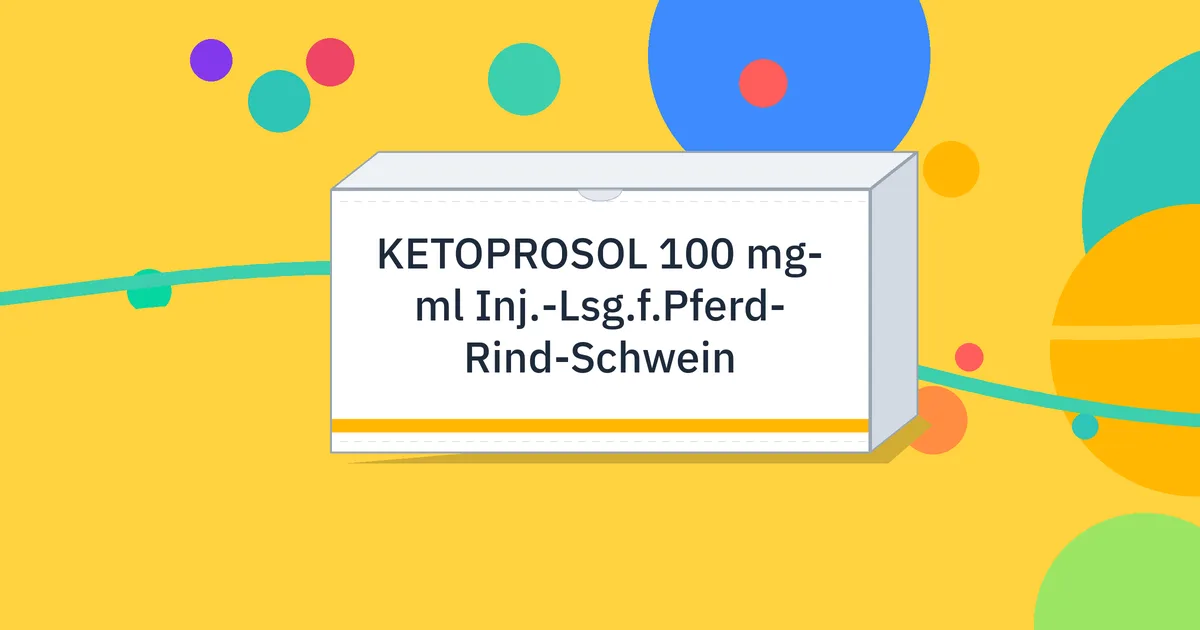 Symbolbild: Packung mit der Aufschrift KETOPROSOL 100 mg-ml Inj.-Lsg.f.Pferd-Rind-Schwein (PZN 10114271) – Verfügbarkeit und Bezug in Apotheken in Frankfurt am Main