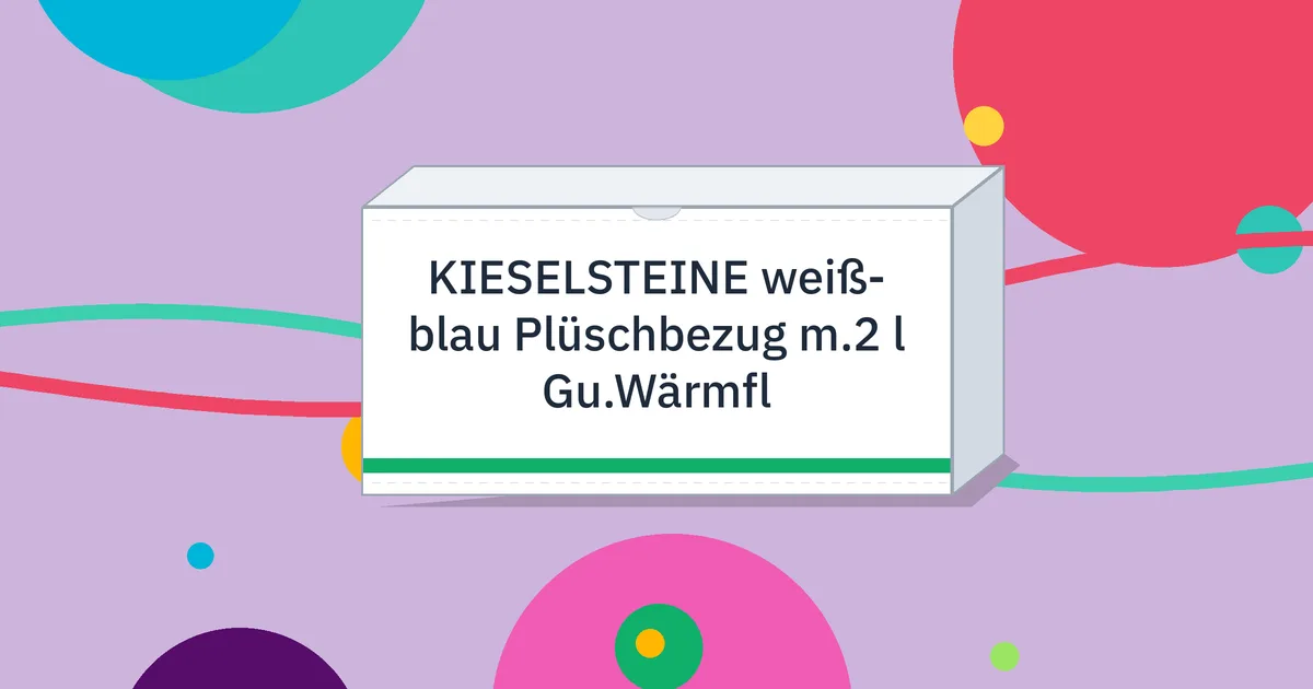 Symbolbild: Packung mit der Aufschrift KIESELSTEINE weiß-blau Plüschbezug m.2 l Gu.Wärmfl (PZN 11543293) – Verfügbarkeit und Bezug in Apotheken in Frankfurt am Main