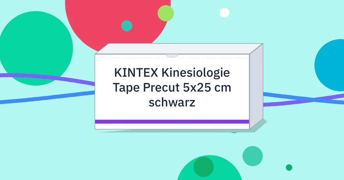 Symbolbild: Packung mit der Aufschrift KINTEX Kinesiologie Tape Precut 5x25 cm schwarz (PZN 10183496) – Verfügbarkeit und Bezug in Apotheken in Frankfurt am Main