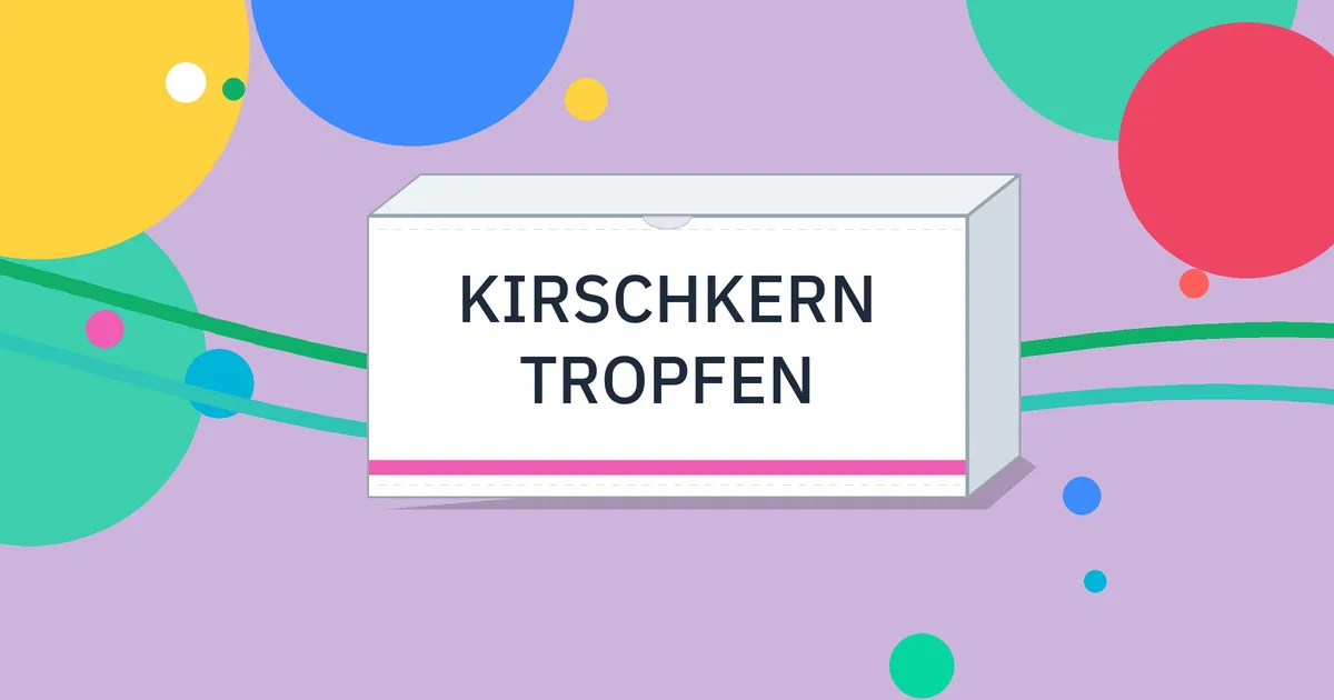 Symbolbild: Packung mit der Aufschrift KIRSCHKERN TROPFEN (PZN 15229783) – Verfügbarkeit und Bezug in Apotheken in Frankfurt am Main