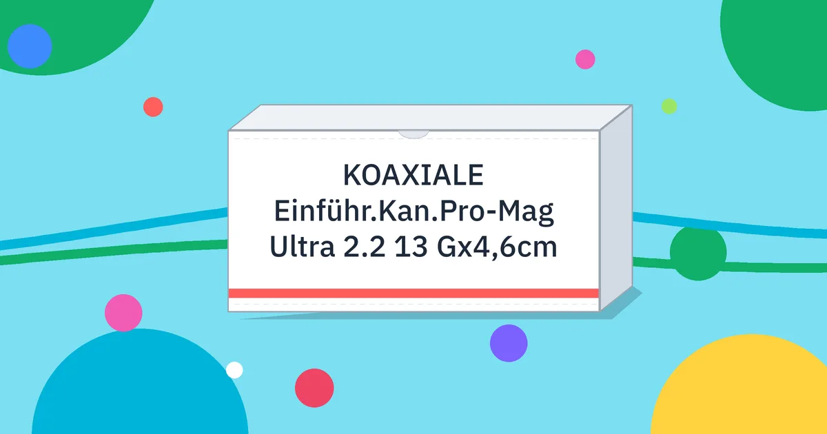 Symbolbild: Packung mit der Aufschrift KOAXIALE Einführ.Kan.Pro-Mag Ultra 2.2 13 Gx4,6cm (PZN 04503867) – Verfügbarkeit und Bezug in Apotheken in Frankfurt am Main