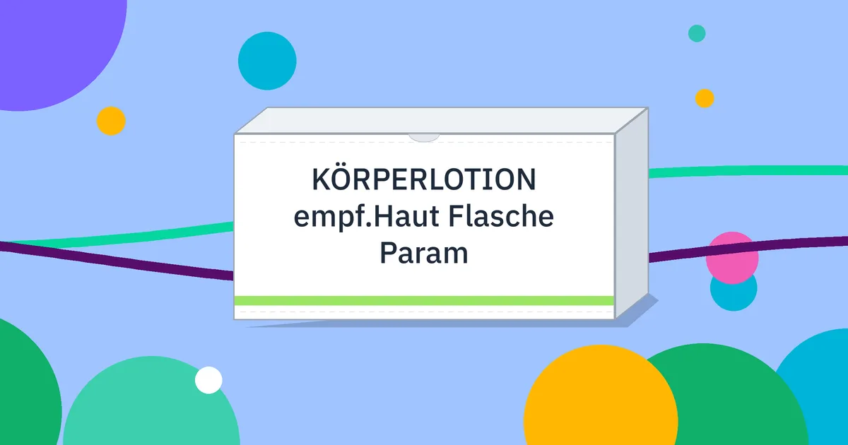 Symbolbild: Packung mit der Aufschrift KÖRPERLOTION empf.Haut Flasche Param (PZN 06812153) – Verfügbarkeit und Bezug in Apotheken in Frankfurt am Main