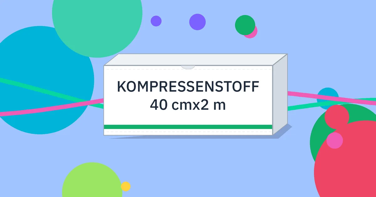 Symbolbild: Packung mit der Aufschrift KOMPRESSENSTOFF 40 cmx2 m (PZN 01722712) – Verfügbarkeit und Bezug in Apotheken in Frankfurt am Main