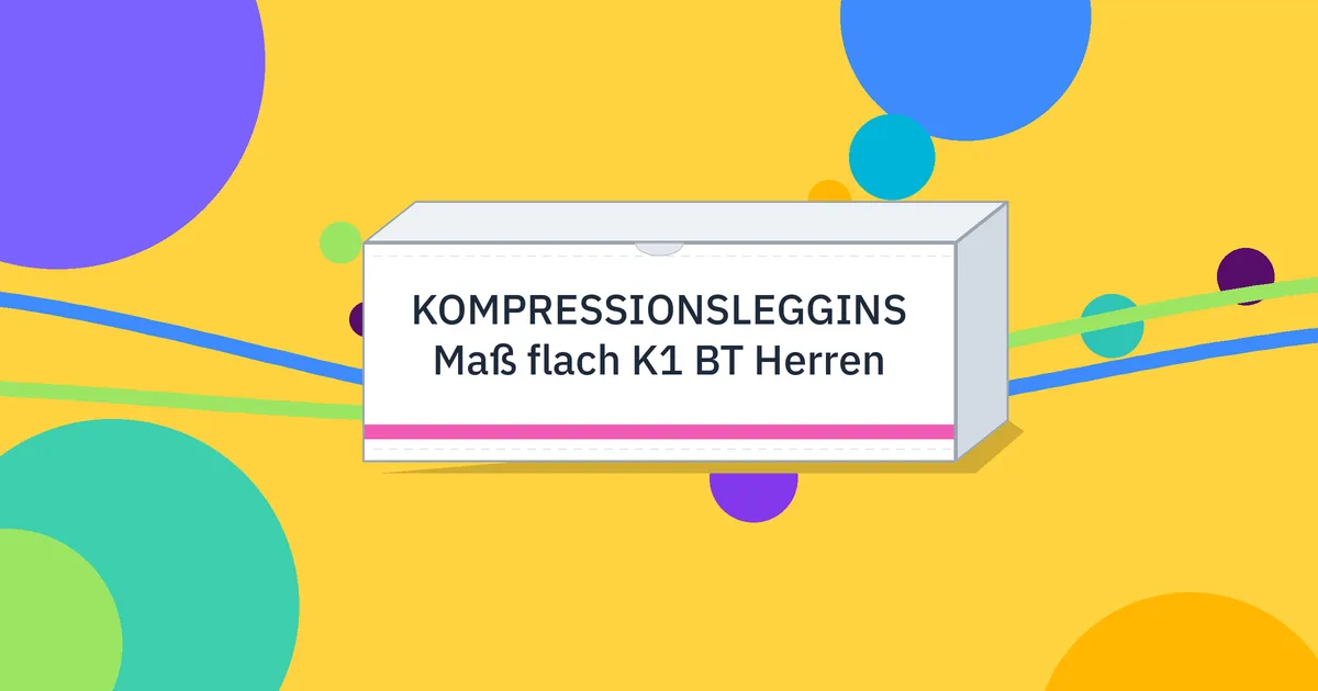 Symbolbild: Packung mit der Aufschrift KOMPRESSIONSLEGGINS Maß flach K1 BT Herren (PZN 16746150) – Verfügbarkeit und Bezug in Apotheken in Frankfurt am Main