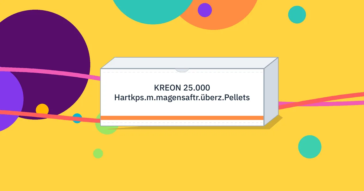 Symbolbild: Packung mit der Aufschrift KREON 25.000 Hartkps.m.magensaftr.überz.Pellets (PZN 09515289) – Verfügbarkeit und Bezug in Apotheken in Frankfurt am Main