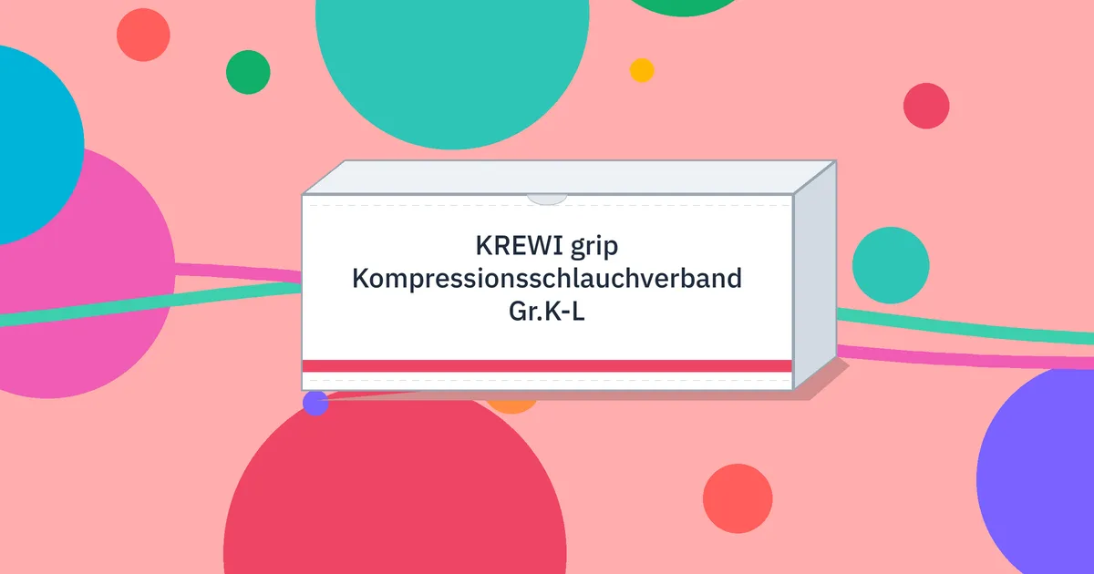 Symbolbild: Packung mit der Aufschrift KREWI grip Kompressionsschlauchverband Gr.K-L (PZN 03766642) – Verfügbarkeit und Bezug in Apotheken in Frankfurt am Main