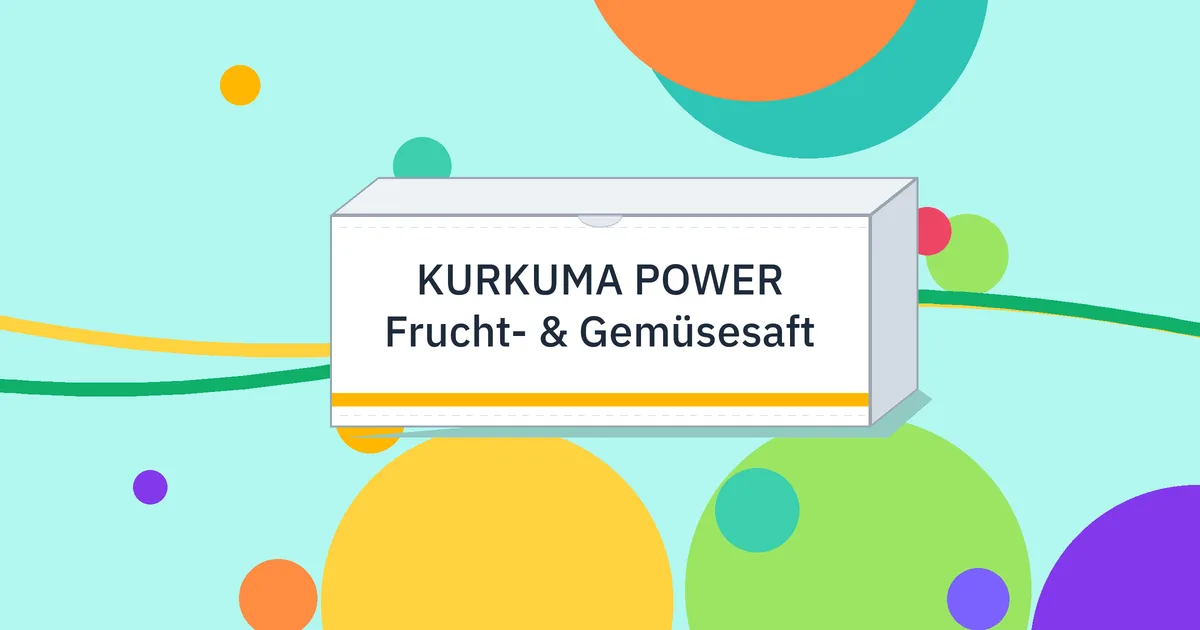 Symbolbild: Packung mit der Aufschrift KURKUMA POWER Frucht- & Gemüsesaft (PZN 17636340) – Verfügbarkeit und Bezug in Apotheken in Frankfurt am Main