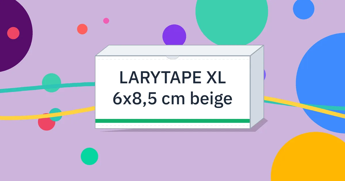 Symbolbild: Packung mit der Aufschrift LARYTAPE XL 6x8,5 cm beige (PZN 17924990) – Verfügbarkeit und Bezug in Apotheken in Frankfurt am Main