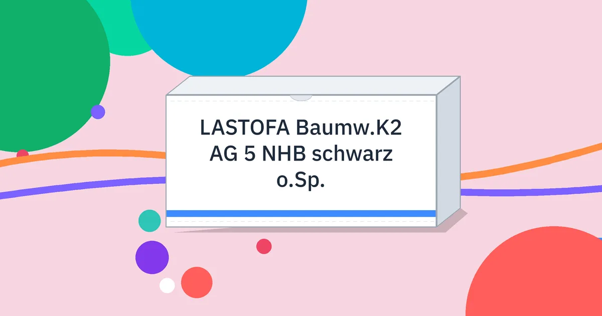 Symbolbild: Packung mit der Aufschrift LASTOFA Baumw.K2 AG 5 NHB schwarz o.Sp. (PZN 01947635) – Verfügbarkeit und Bezug in Apotheken in Frankfurt am Main