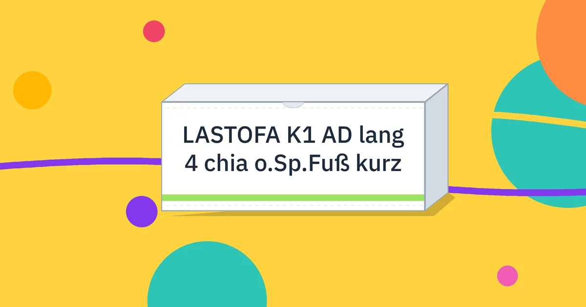 Symbolbild: Packung mit der Aufschrift LASTOFA K1 AD lang 4 chia o.Sp.Fuß kurz (PZN 13787272) – Verfügbarkeit und Bezug in Apotheken in Frankfurt am Main