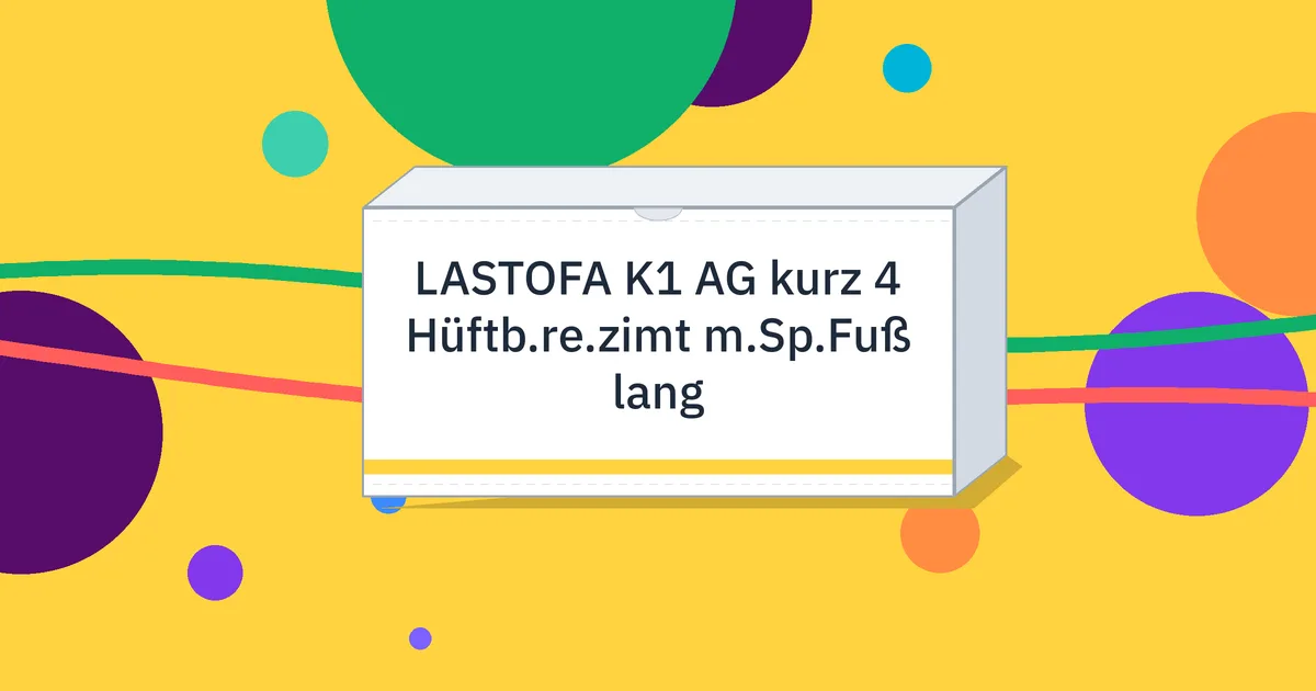 Symbolbild: Packung mit der Aufschrift LASTOFA K1 AG kurz 4 Hüftb.re.zimt m.Sp.Fuß lang (PZN 13798399) – Verfügbarkeit und Bezug in Apotheken in Frankfurt am Main
