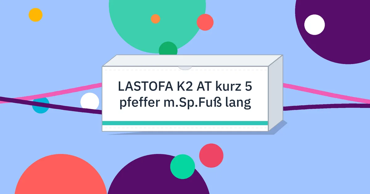Symbolbild: Packung mit der Aufschrift LASTOFA K2 AT kurz 5 pfeffer m.Sp.Fuß lang (PZN 13809938) – Verfügbarkeit und Bezug in Apotheken in Frankfurt am Main
