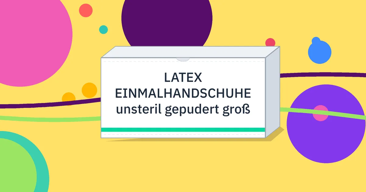 Symbolbild: Packung mit der Aufschrift LATEX EINMALHANDSCHUHE unsteril gepudert groß (PZN 18604307) – Verfügbarkeit und Bezug in Apotheken in Frankfurt am Main