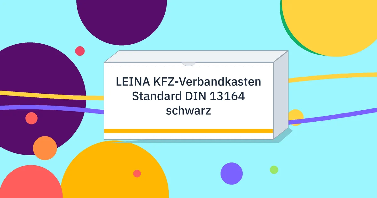 Symbolbild: Packung mit der Aufschrift LEINA KFZ-Verbandkasten Standard DIN 13164 schwarz (PZN 11701817) – Verfügbarkeit und Bezug in Apotheken in Frankfurt am Main