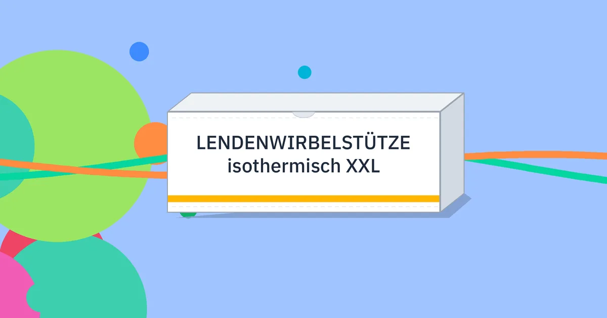 Symbolbild: Packung mit der Aufschrift LENDENWIRBELSTÜTZE isothermisch XXL (PZN 19071103) – Verfügbarkeit und Bezug in Apotheken in Frankfurt am Main