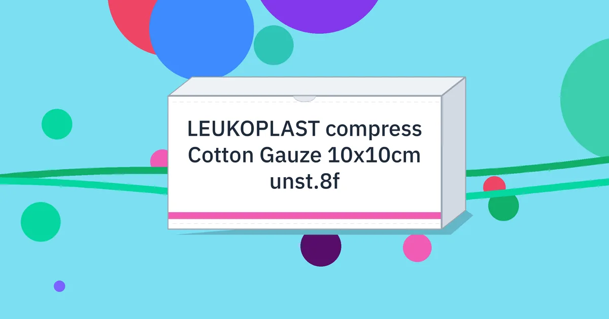 Symbolbild: Packung mit der Aufschrift LEUKOPLAST compress Cotton Gauze 10x10cm unst.8f (PZN 17207716) – Verfügbarkeit und Bezug in Apotheken in Frankfurt am Main
