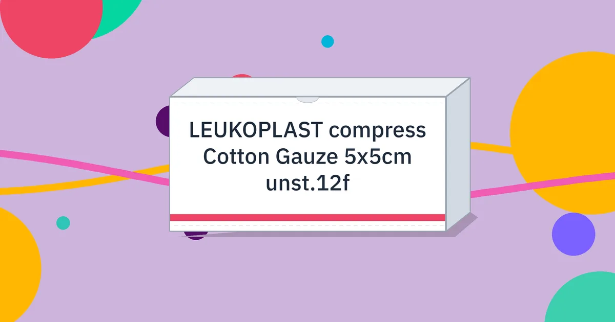 Symbolbild: Packung mit der Aufschrift LEUKOPLAST compress Cotton Gauze 5x5cm unst.12f (PZN 19064014) – Verfügbarkeit und Bezug in Apotheken in Frankfurt am Main