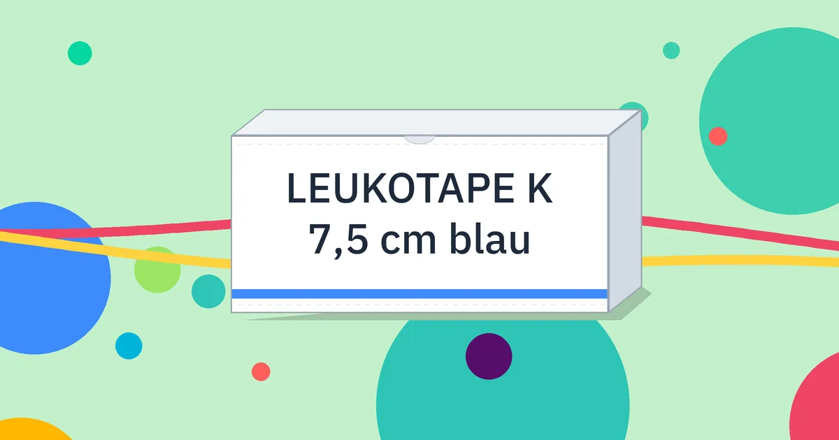 Symbolbild: Packung mit der Aufschrift LEUKOTAPE K 7,5 cm blau (PZN 12655568) – Verfügbarkeit und Bezug in Apotheken in Frankfurt am Main