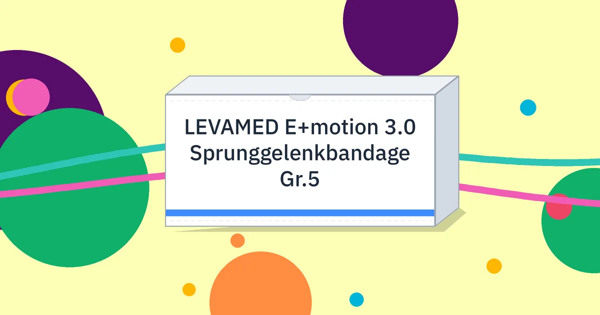 Symbolbild: Packung mit der Aufschrift LEVAMED E+motion 3.0 Sprunggelenkbandage Gr.5 (PZN 19369989) – Verfügbarkeit und Bezug in Apotheken in Frankfurt am Main