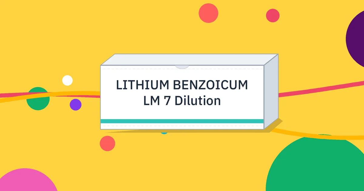 Symbolbild: Packung mit der Aufschrift LITHIUM BENZOICUM LM 7 Dilution (PZN 13531466) – Verfügbarkeit und Bezug in Apotheken in Frankfurt am Main