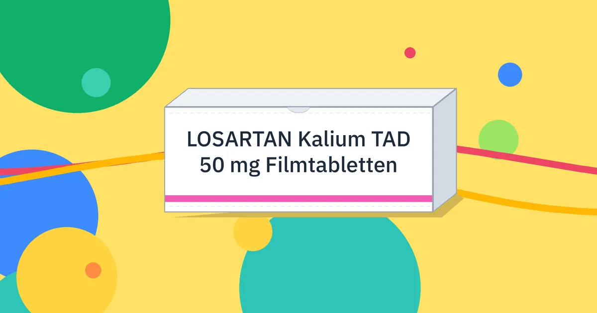 Symbolbild: Packung mit der Aufschrift LOSARTAN Kalium TAD 50 mg Filmtabletten (PZN 09191591) – Verfügbarkeit und Bezug in Apotheken in Frankfurt am Main
