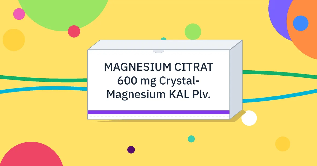 Symbolbild: Packung mit der Aufschrift MAGNESIUM CITRAT 600 mg Crystal-Magnesium KAL Plv. (PZN 17214900) – Verfügbarkeit und Bezug in Apotheken in Frankfurt am Main