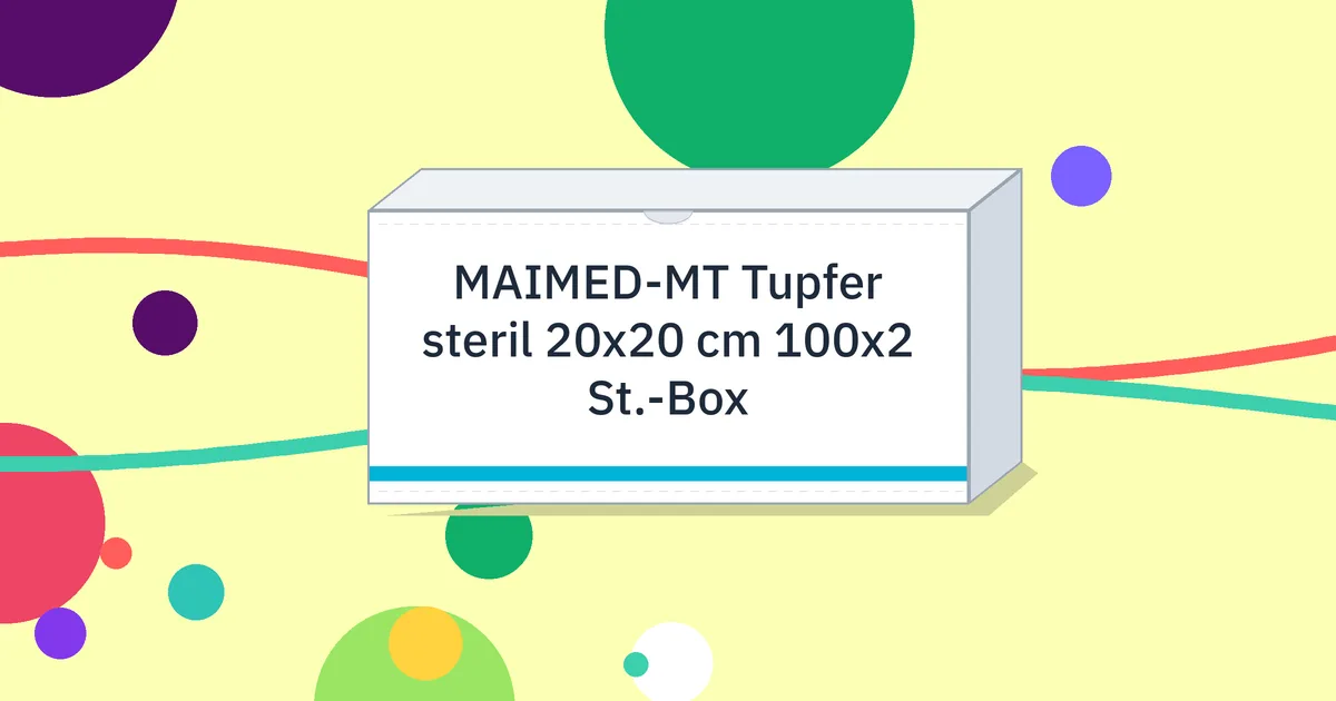 Symbolbild: Packung mit der Aufschrift MAIMED-MT Tupfer steril 20x20 cm 100x2 St.-Box (PZN 09207441) – Verfügbarkeit und Bezug in Apotheken in Frankfurt am Main