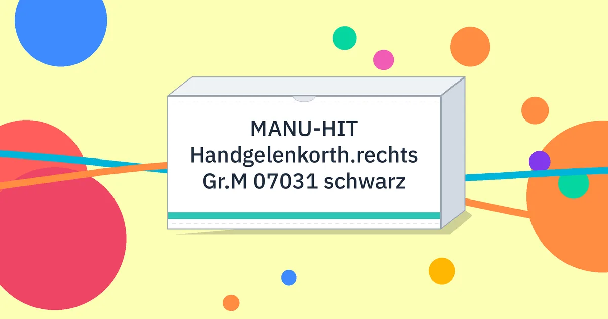 Symbolbild: Packung mit der Aufschrift MANU-HIT Handgelenkorth.rechts Gr.M 07031 schwarz (PZN 01577902) – Verfügbarkeit und Bezug in Apotheken in Frankfurt am Main