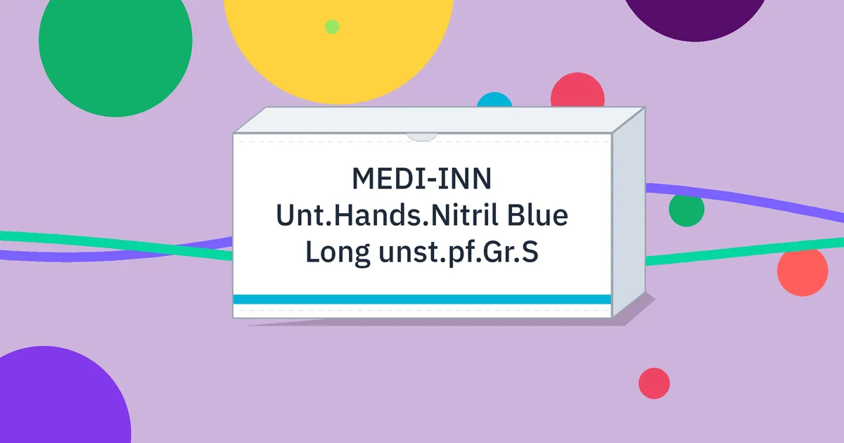 Symbolbild: Packung mit der Aufschrift MEDI-INN Unt.Hands.Nitril Blue Long unst.pf.Gr.S (PZN 10535251) – Verfügbarkeit und Bezug in Apotheken in Frankfurt am Main
