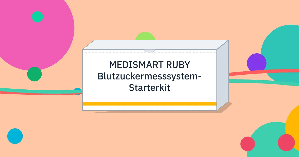 Symbolbild: Packung mit der Aufschrift MEDISMART RUBY Blutzuckermesssystem-Starterkit (PZN 10522372) – Verfügbarkeit und Bezug in Apotheken in Frankfurt am Main