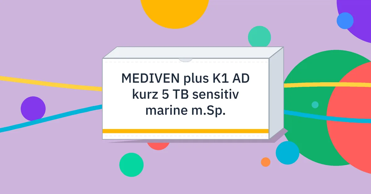 Symbolbild: Packung mit der Aufschrift MEDIVEN plus K1 AD kurz 5 TB sensitiv marine m.Sp. (PZN 15052824) – Verfügbarkeit und Bezug in Apotheken in Frankfurt am Main