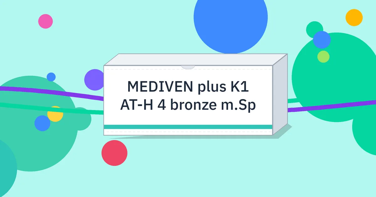 Symbolbild: Packung mit der Aufschrift MEDIVEN plus K1 AT-H 4 bronze m.Sp (PZN 15036096) – Verfügbarkeit und Bezug in Apotheken in Frankfurt am Main